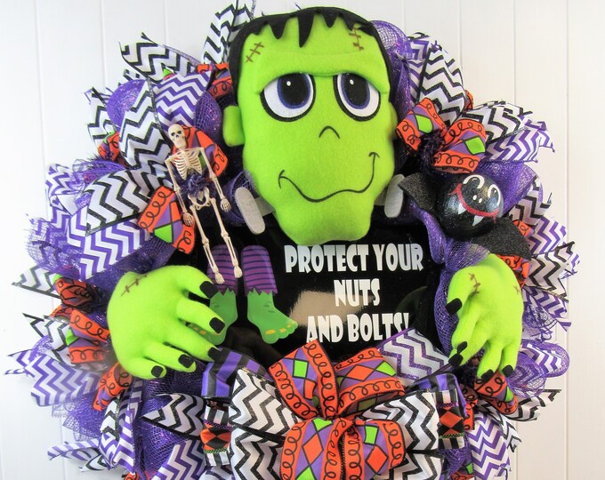 Frankenstein Halloween Wreath for Front Door Halloween Wreath - Etsy