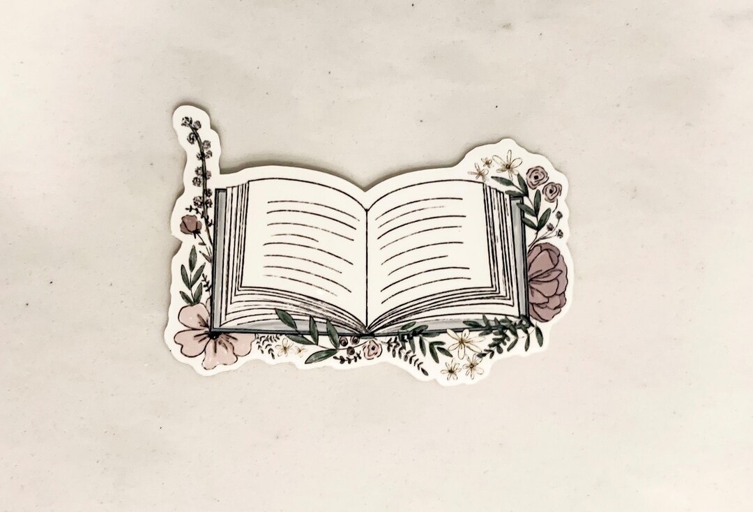 Open Book With Floral Sticker | Open Book Sticker for Book Lovers ...