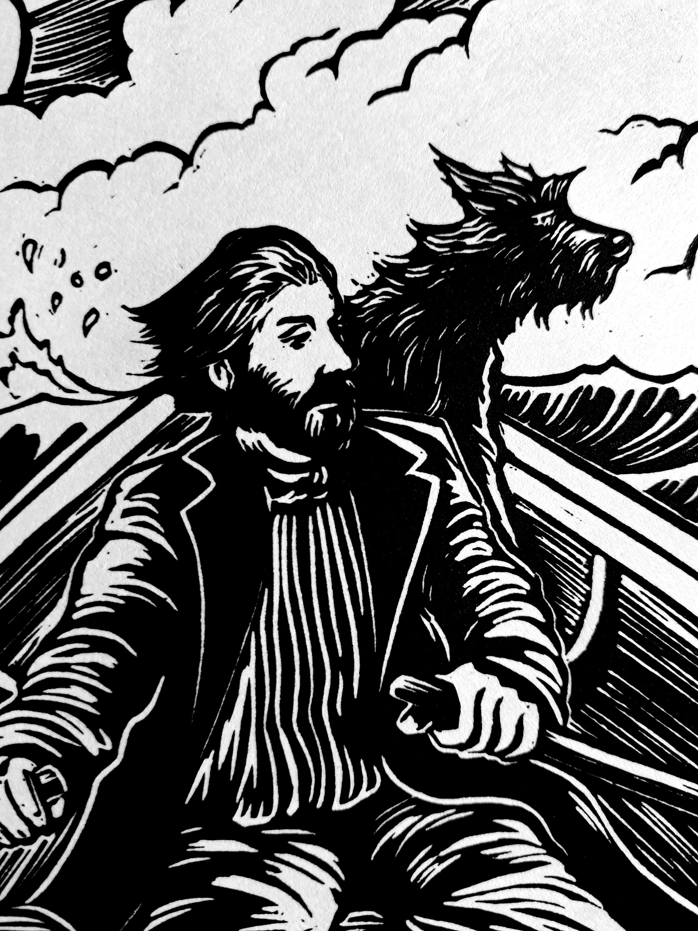 Out on the Waves, Linocut, Lino, Prints, Handmade, Black and White ...