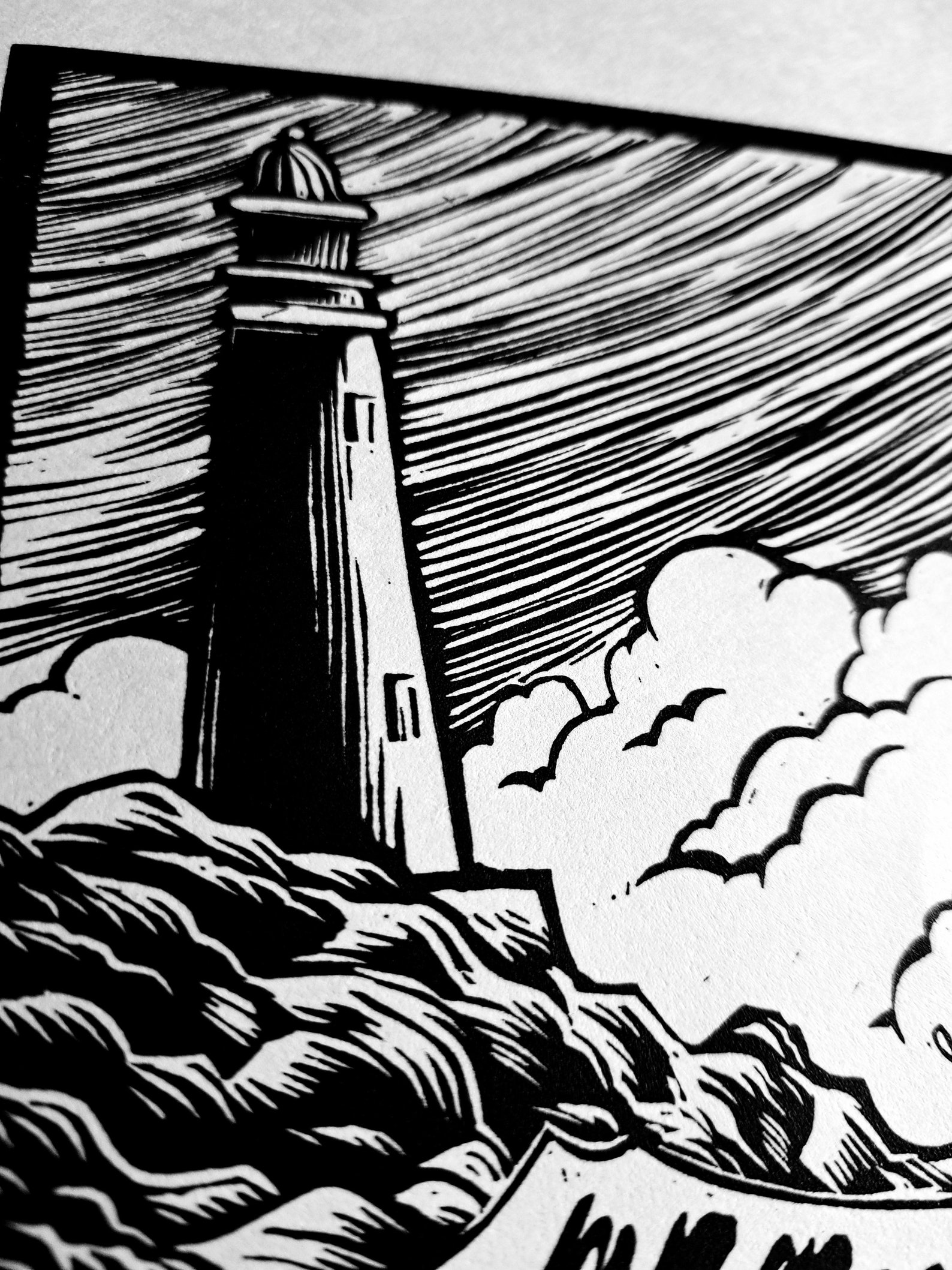 Out on the Waves, Linocut, Lino, Prints, Handmade, Black and White ...