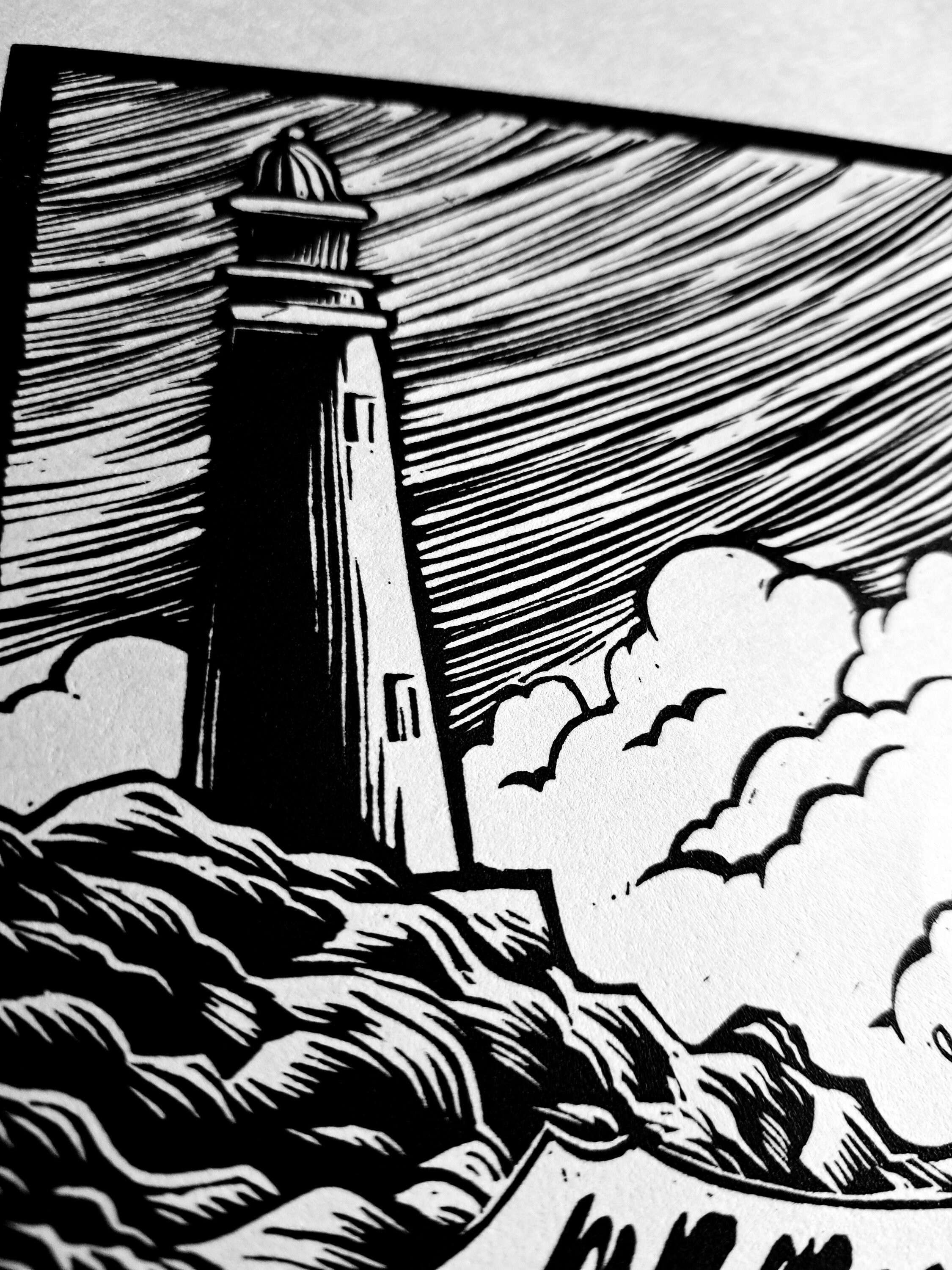 Out on the Waves, Linocut, Lino, Prints, Handmade, Black and White ...