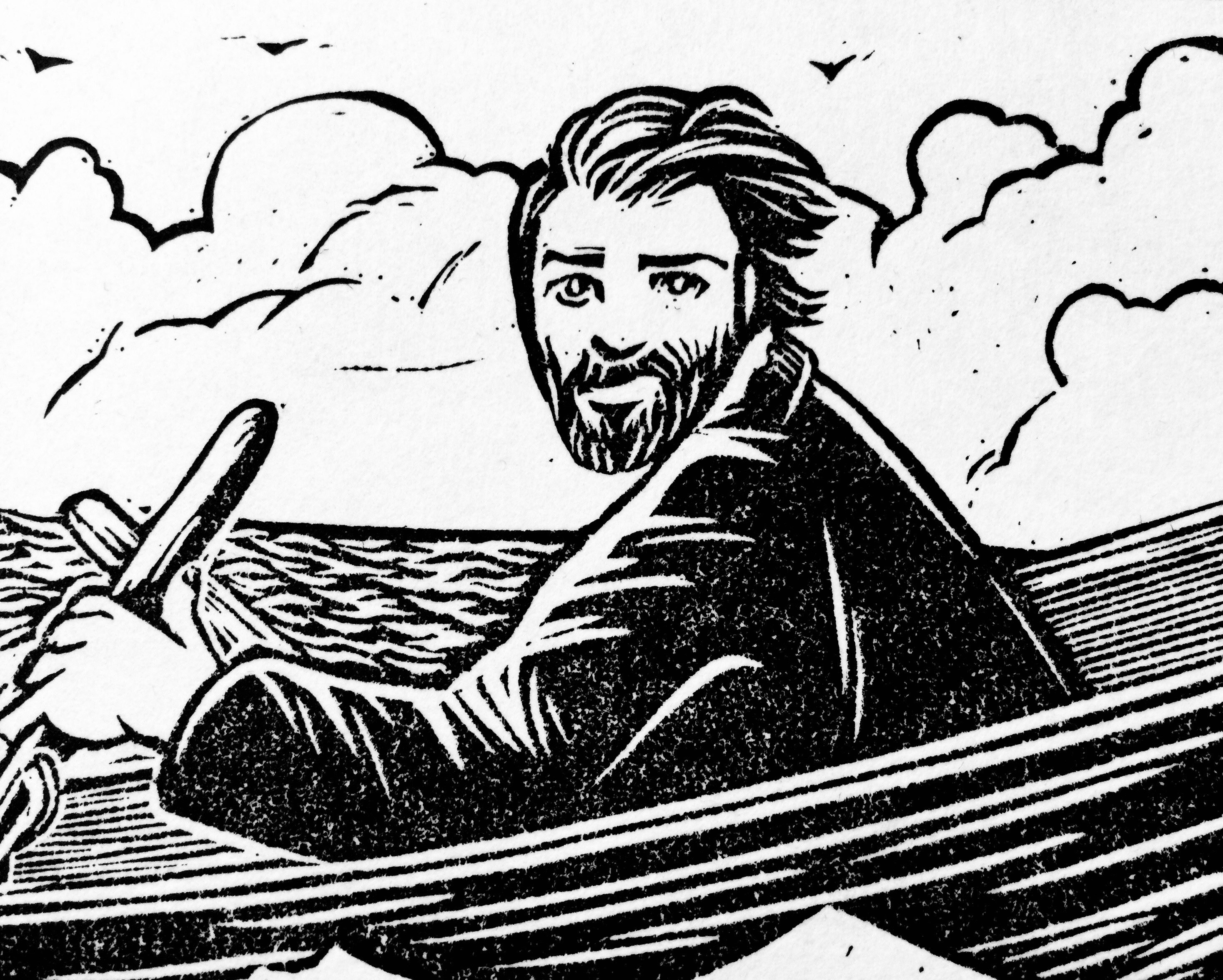 The Lighthouse Keeper, Linocut, Linocutprint, Ink, Black and White ...