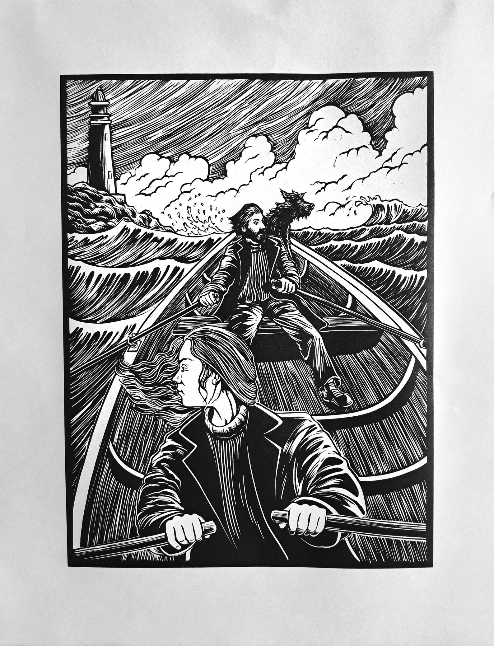 Out on the Waves, Linocut, Lino, Prints, Handmade, Black and White ...