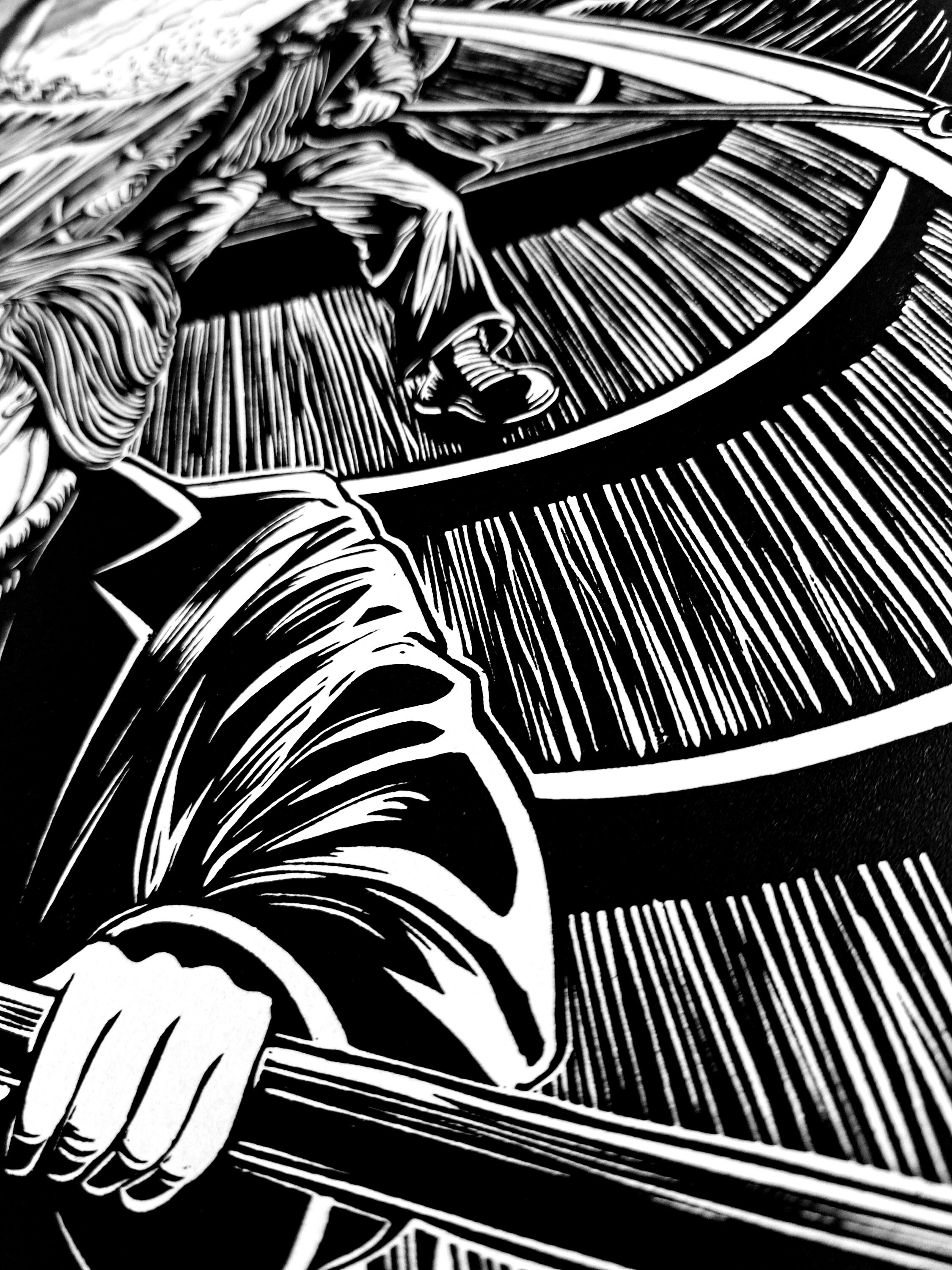 Out on the Waves, Linocut, Lino, Prints, Handmade, Black and White ...