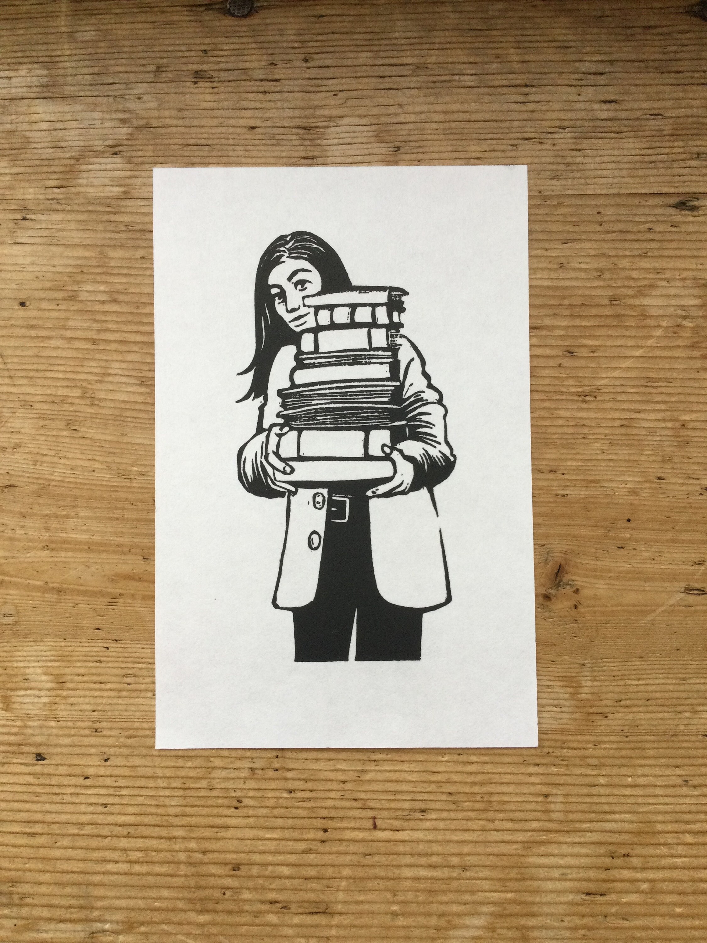 Handmade Bookworm Linocut Print, Black and White Reading Girl - Etsy