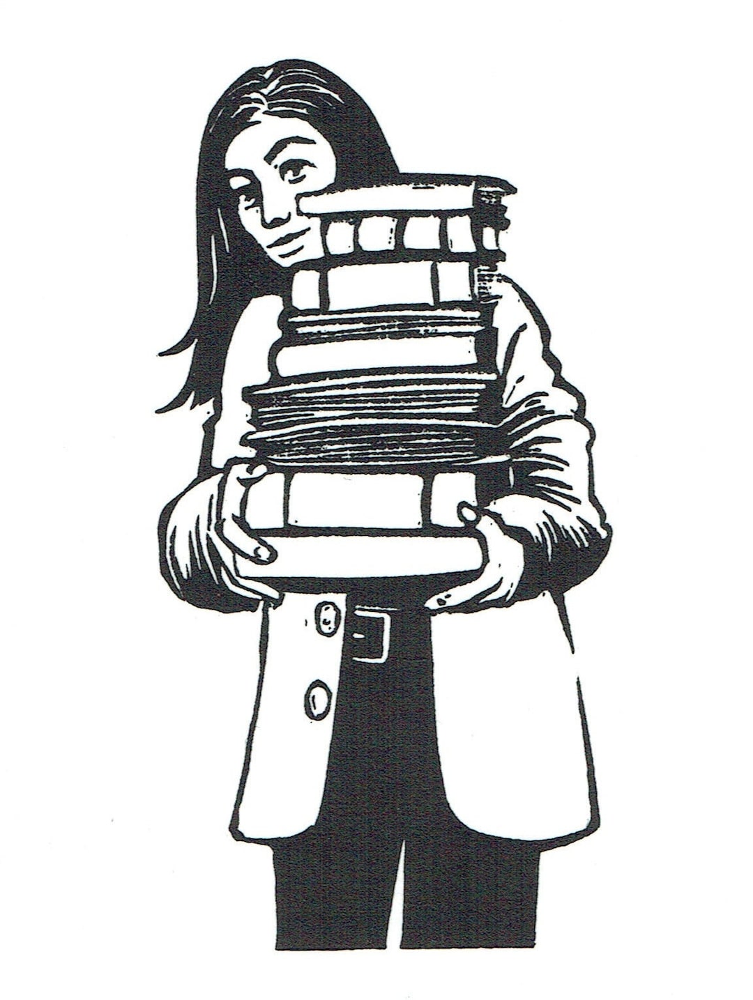 Handmade Bookworm Linocut Print, Black and White Reading Girl - Etsy
