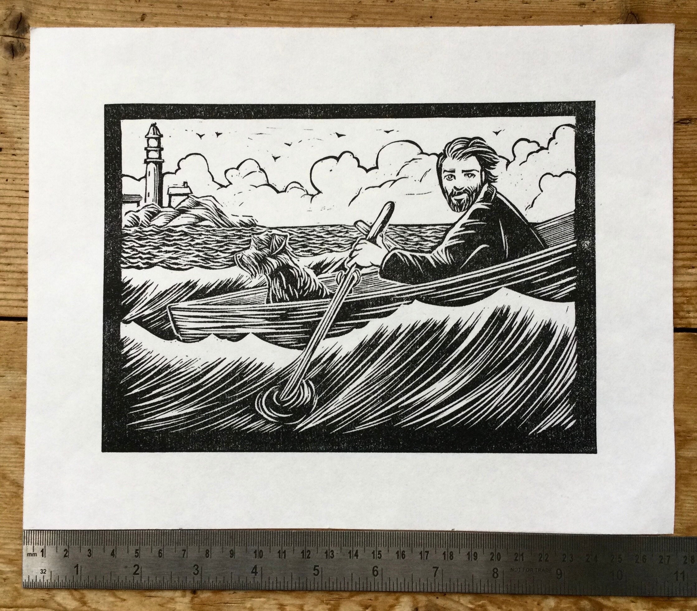 The Lighthouse Keeper, Linocut, Linocutprint, Ink, Black and White ...