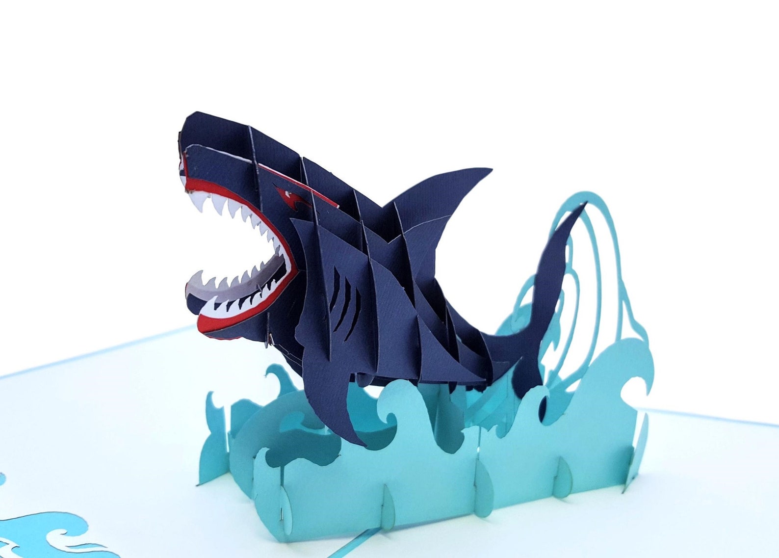 Awesome Shark Pop up Greeting Card Blue Shark Jaws Waves - Etsy