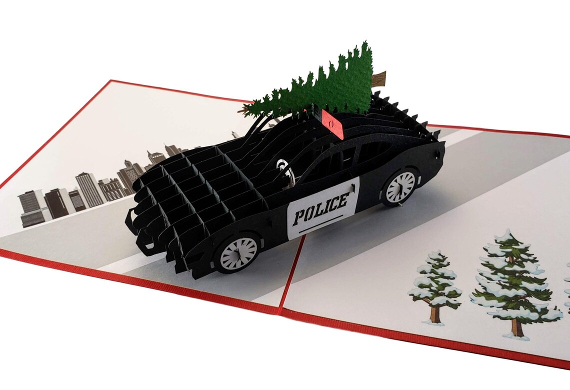 Police Car and Christmas Tree 3D Pop up Greeting Card Happy | Etsy