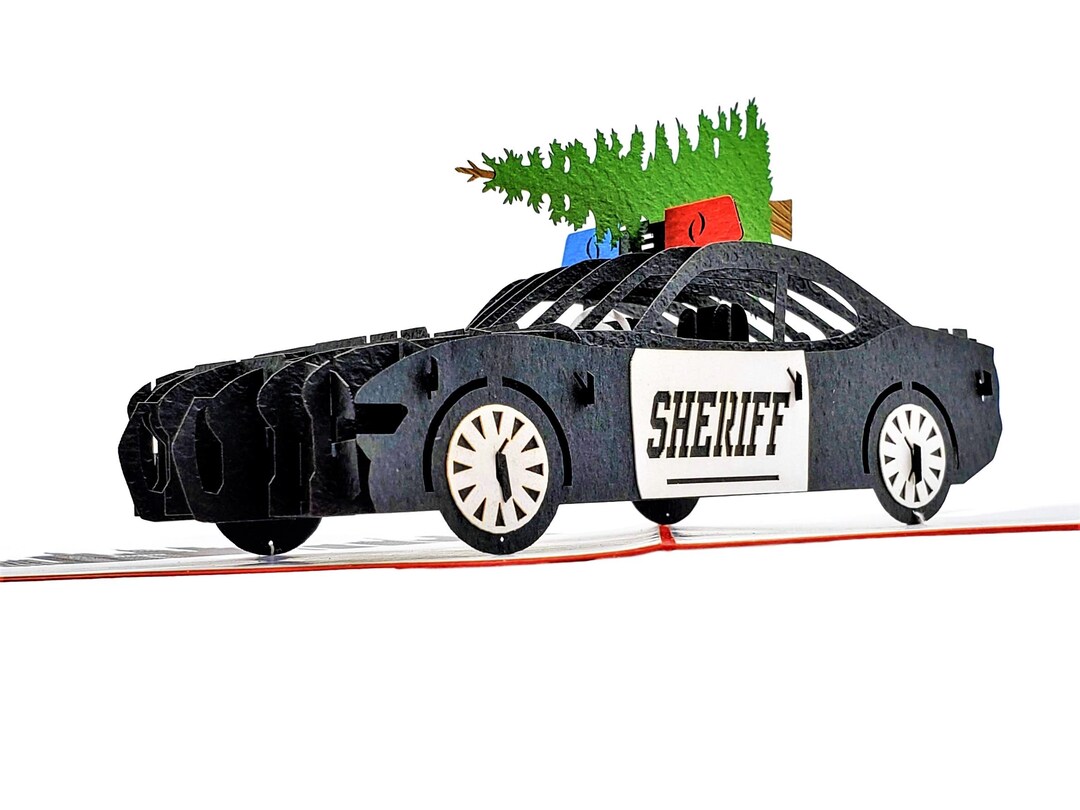 Sheriff Cruiser and Christmas Tree 3D Pop up Greeting Card Happy ...