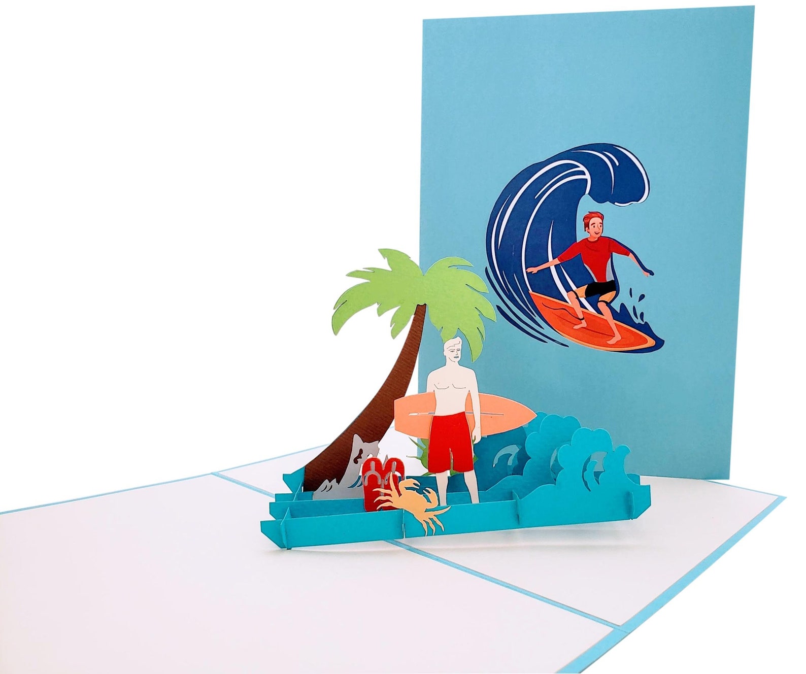 Guy Surfing Pop up Greeting Card Ocean Wave Sport Folds | Etsy