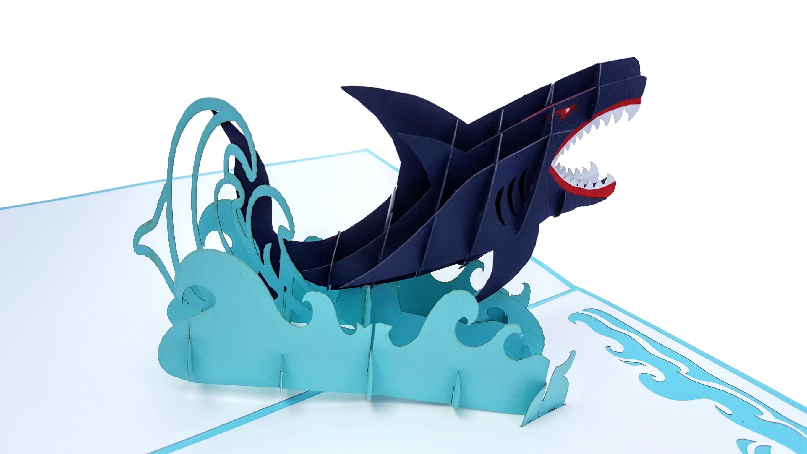 Awesome Shark Pop up Greeting Card Blue Shark Jaws Waves - Etsy