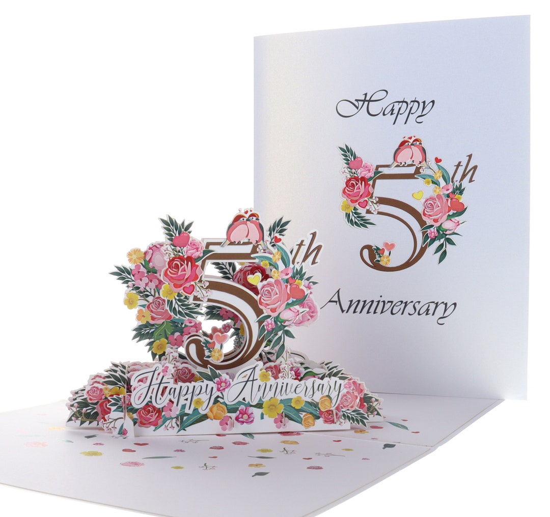 Happy 5th Milestone Anniversary 3D Pop up Greeting Card - Etsy