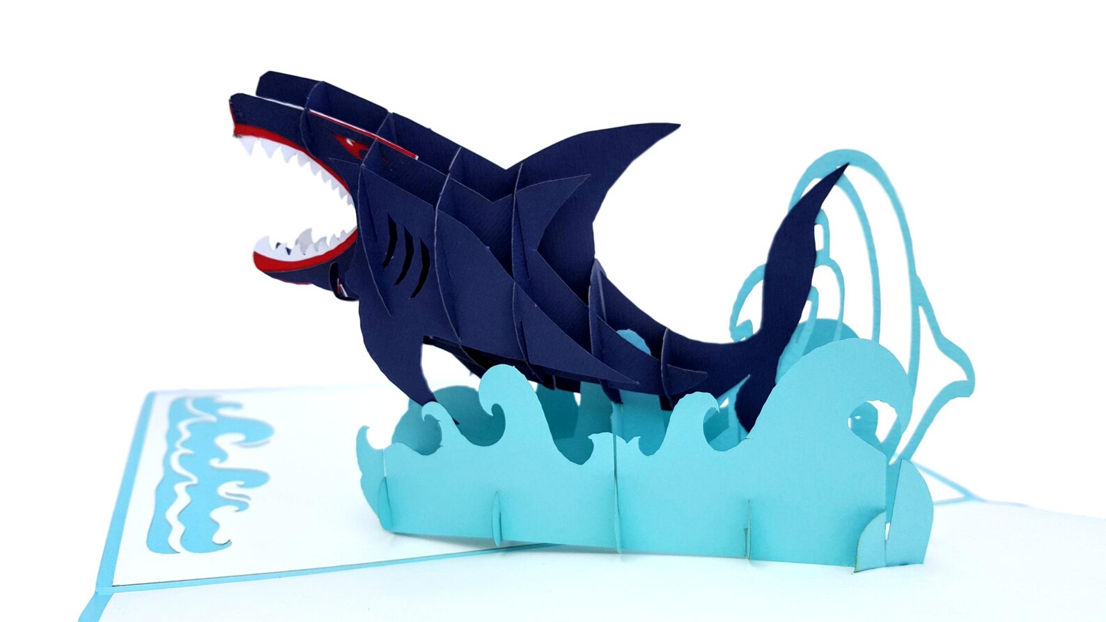 Awesome Shark Pop up Greeting Card Blue Shark Jaws Waves - Etsy
