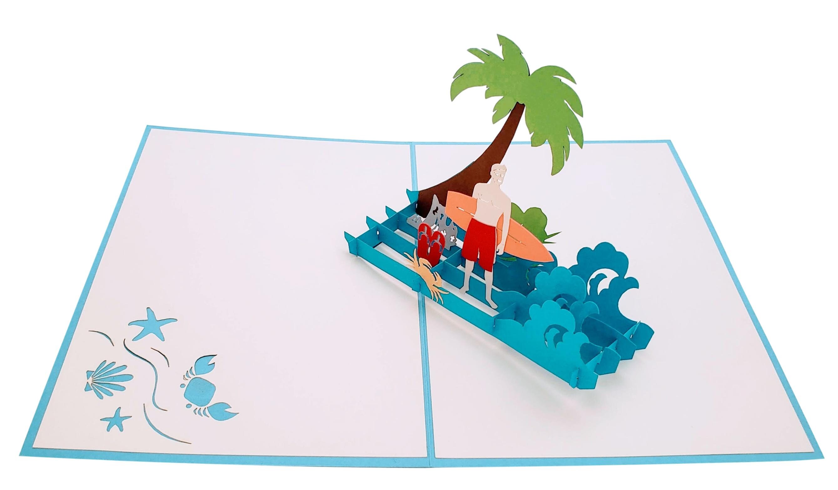 Guy Surfing Pop up Greeting Card Ocean Wave Sport Folds | Etsy