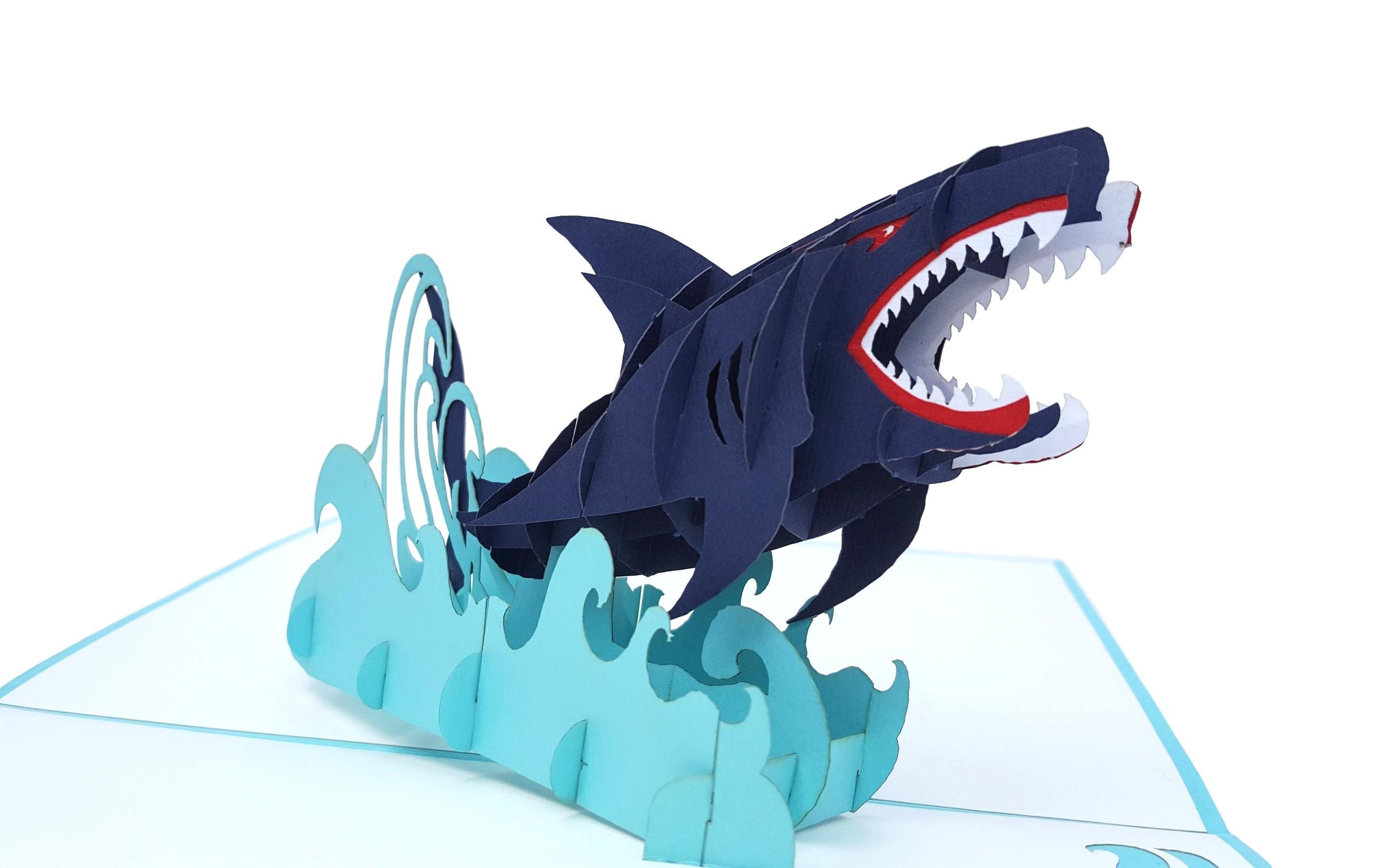 Awesome Shark Pop up Greeting Card Blue Shark Jaws Waves - Etsy