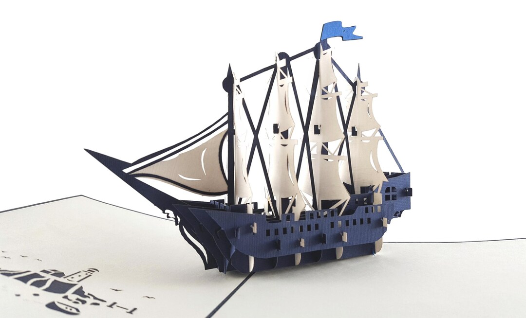 Blue Clipper 3D Pop up Greeting Card Boat, Ocean, Ship, Sailing, Folds ...