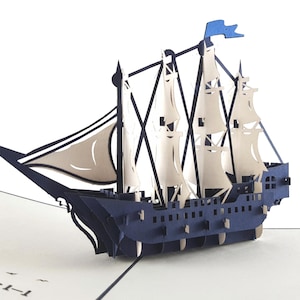 Blue Clipper 3D Pop up Greeting Card Boat, Ocean, Ship, Sailing, Folds ...