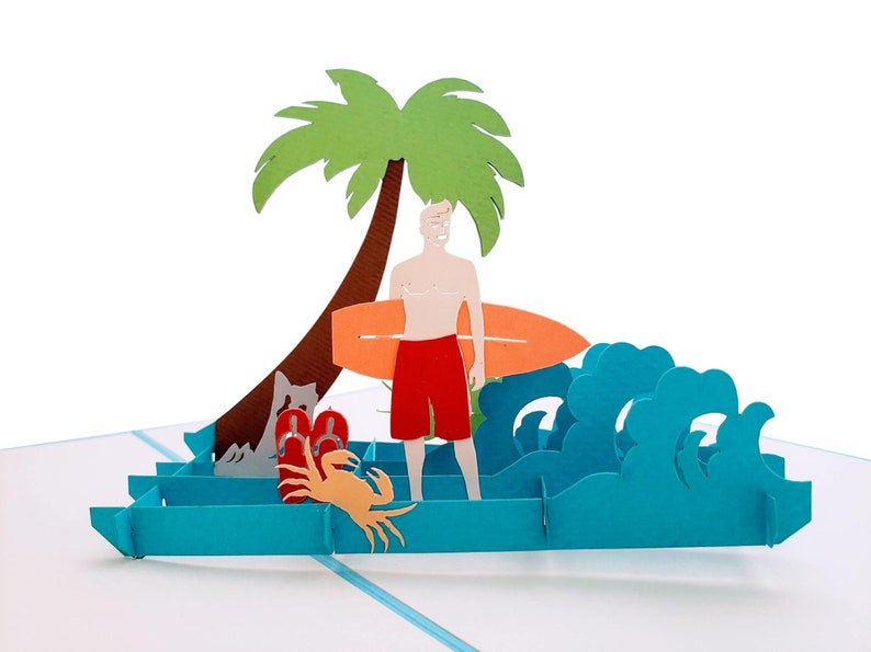 Guy Surfing Pop up Greeting Card Ocean Wave Sport Folds | Etsy