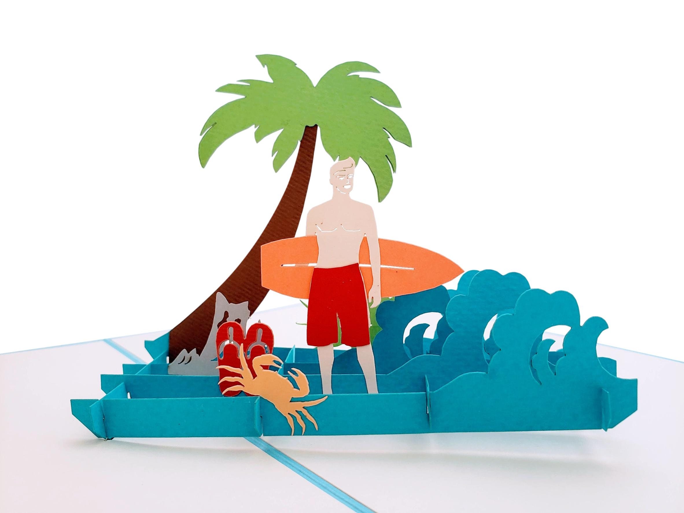 Guy Surfing Pop up Greeting Card Ocean Wave Sport Folds | Etsy