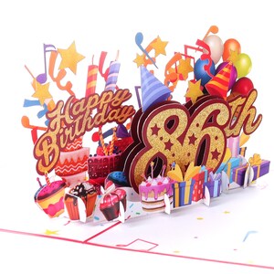 Happy 86th Red Birthday 3D Pop up Greeting Card Awesome 86th Birthday ...