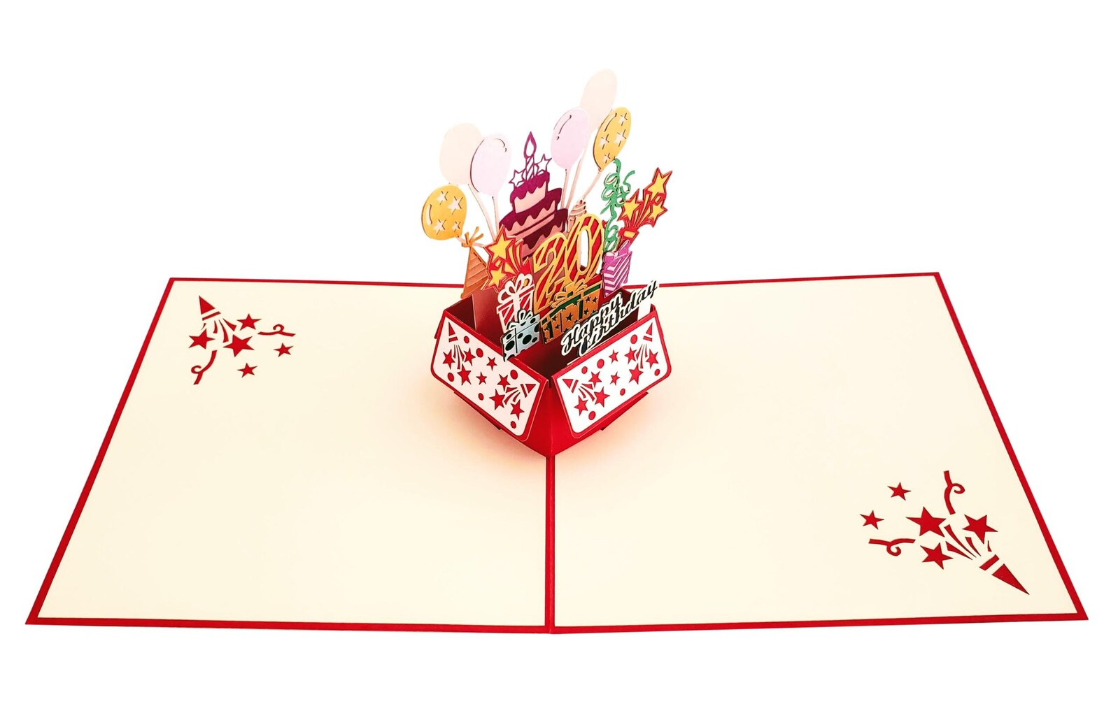Happy 20th Birthday Red Party Box 3D Pop up Greeting Card - Etsy