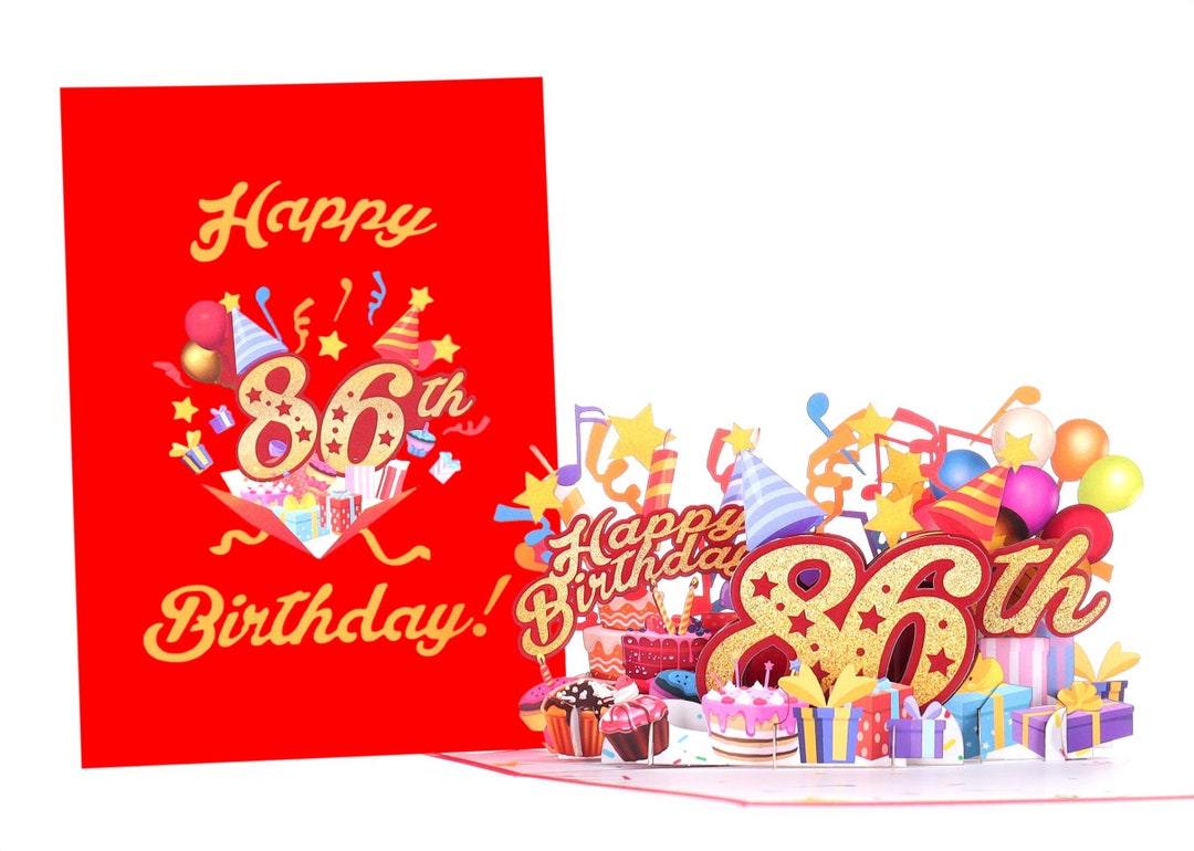 Happy 86th Red Birthday 3D Pop up Greeting Card Awesome 86th Birthday ...