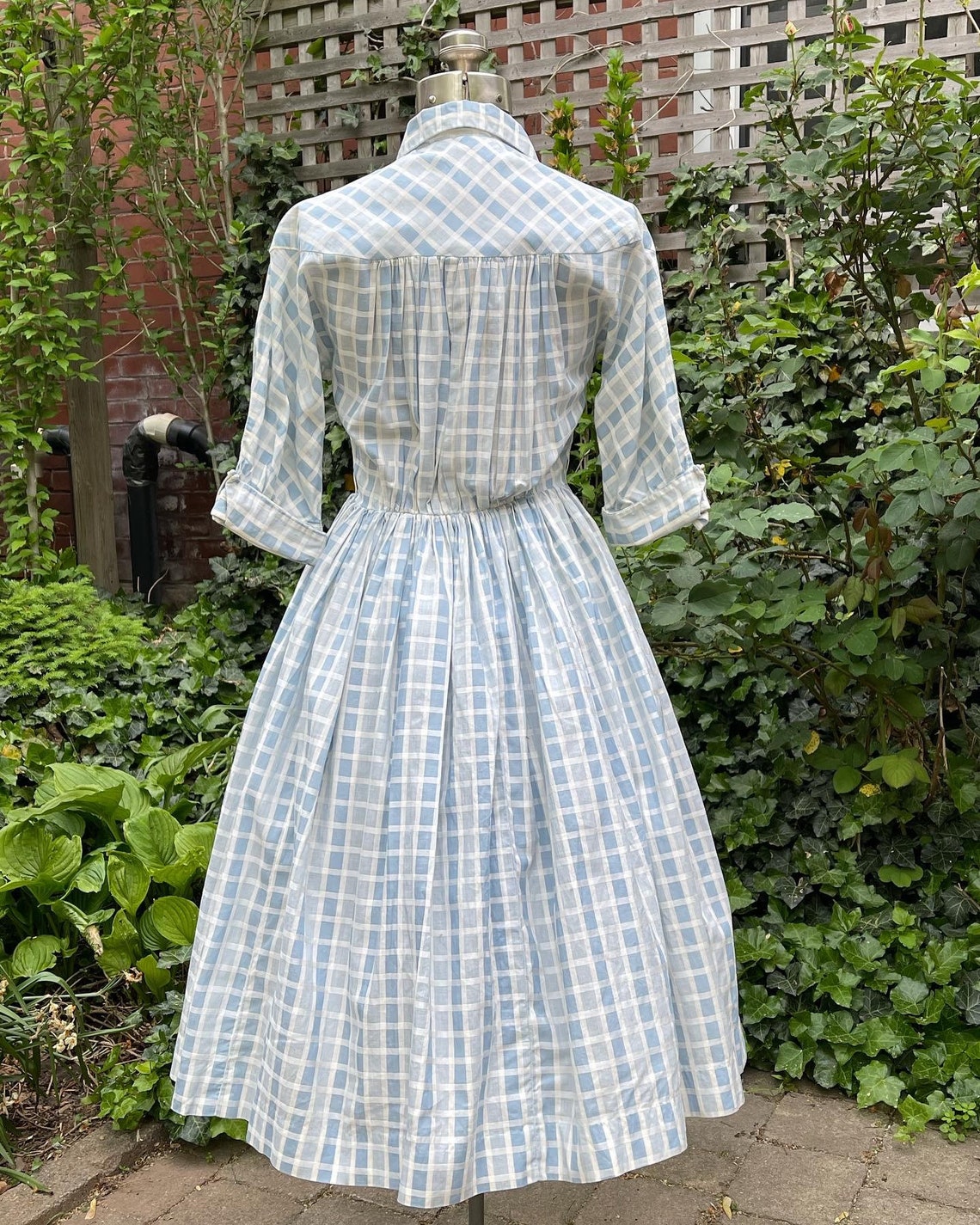 1950s Jack Posluns Blue and White Day Dress | Etsy