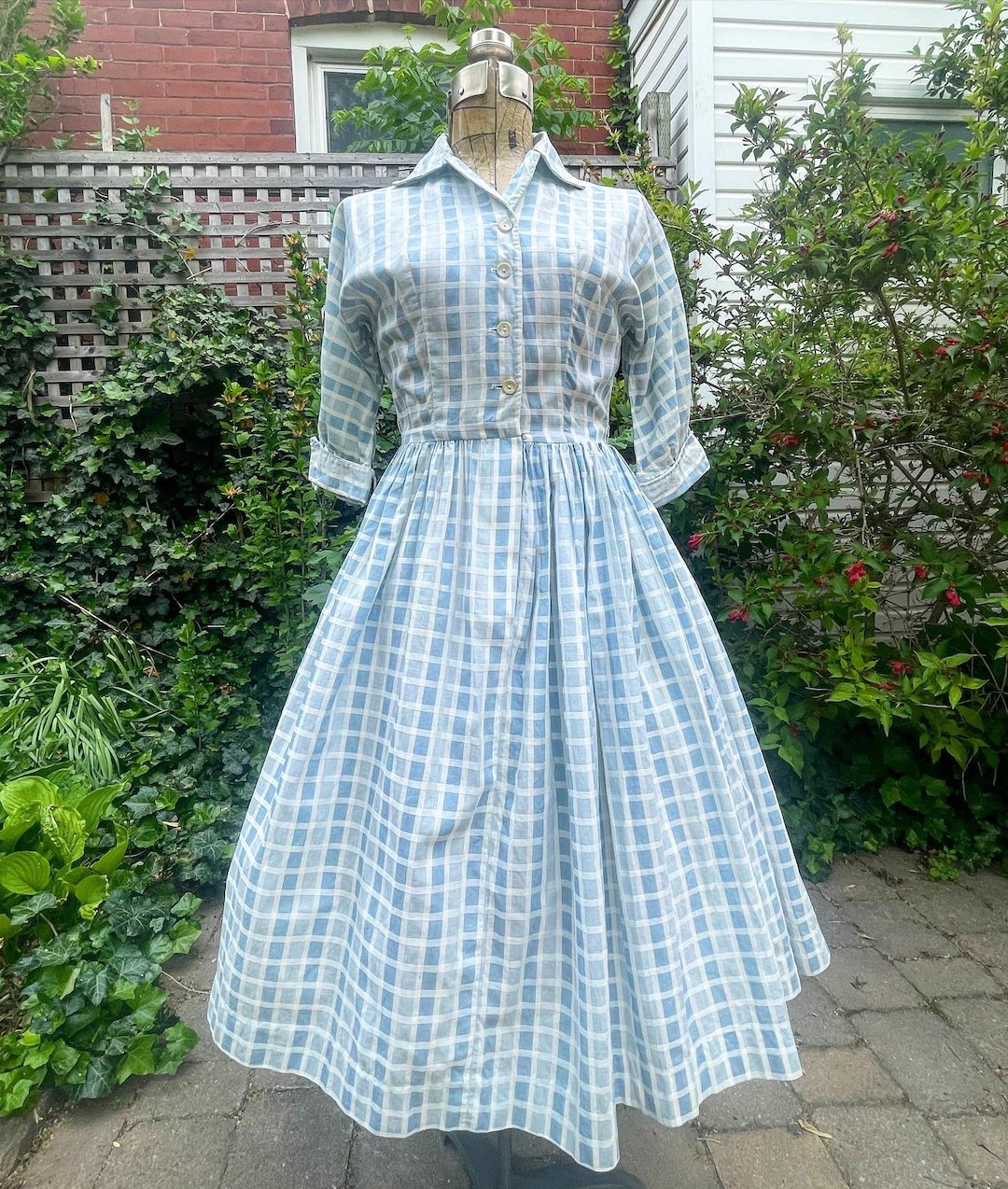 1950s Jack Posluns Blue and White Day Dress - Etsy
