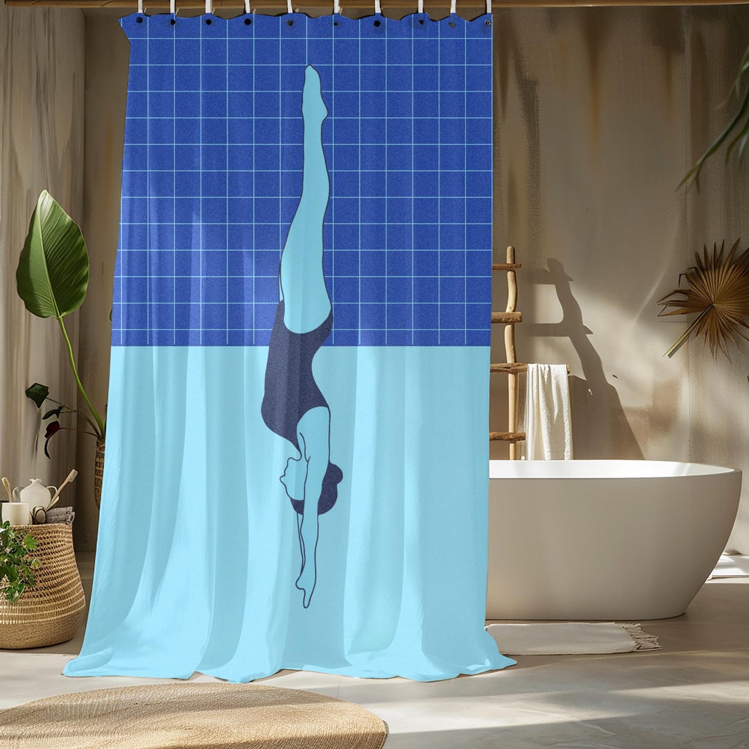 Diving Silhouette Polyester Shower Curtain, Nautical Bathroom Decor - Etsy