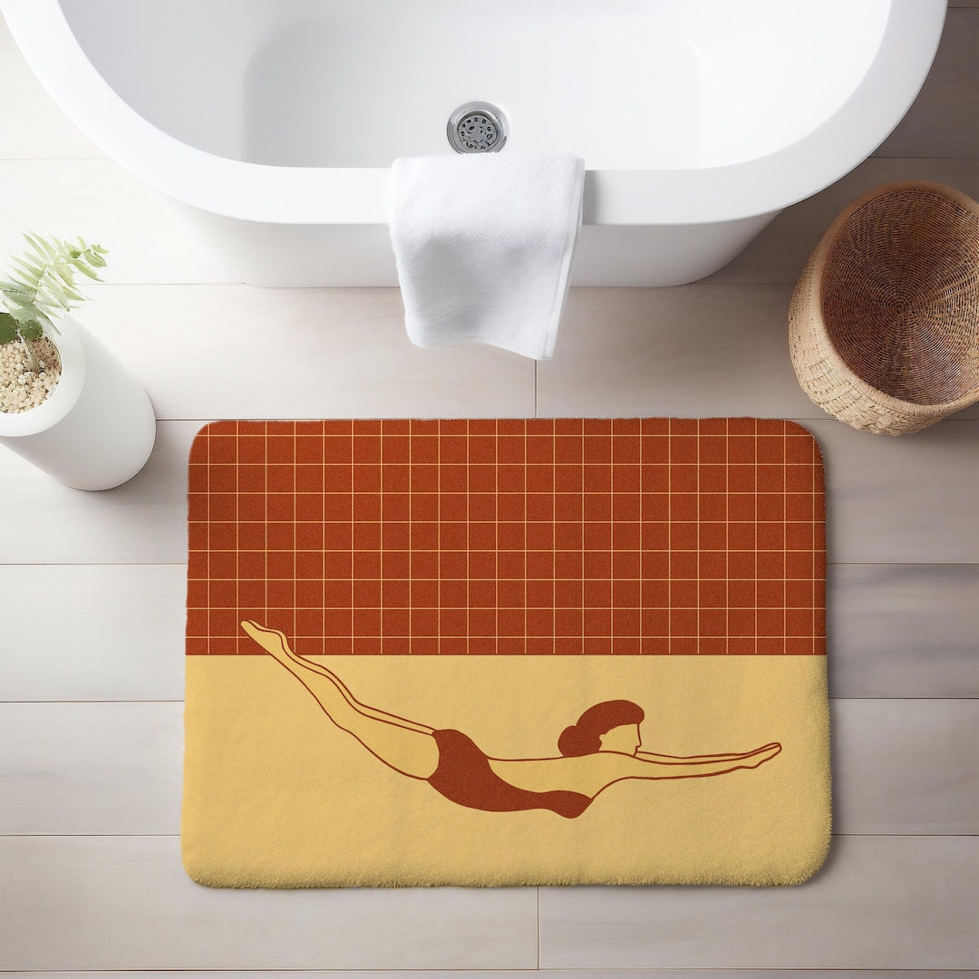 Retro Bath Mat With Vintage Diver Design, Bathroom Rug, Boho Home Decor ...
