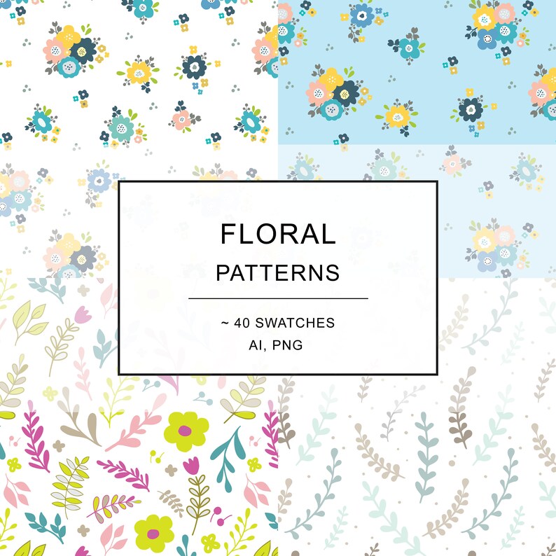Floral Hand Drawn Pattern Swatches for Adobe Illustrator - Etsy