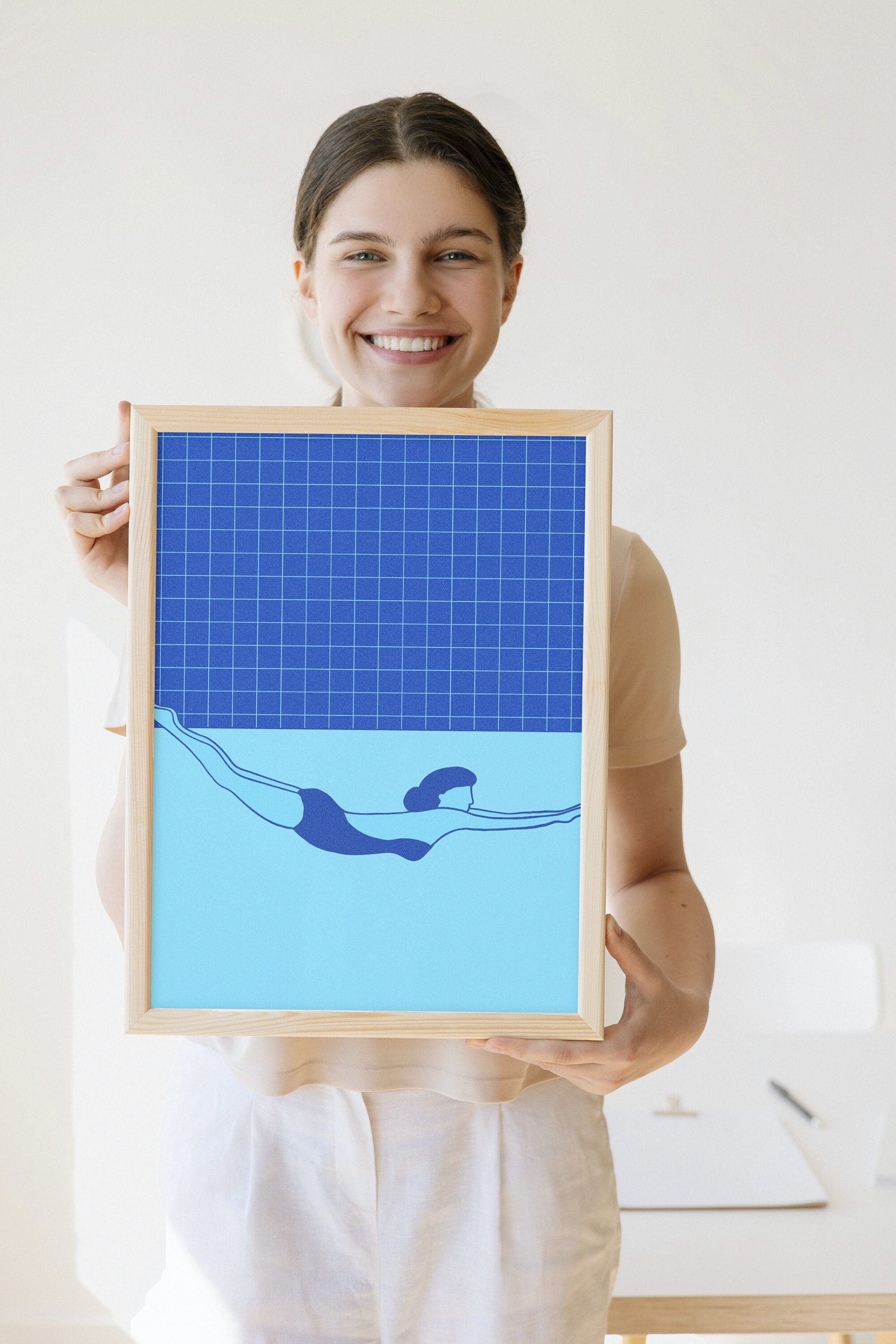 Swimming Girl in the Pool Poster, Art Print, Swimmer Wall Art, Swimming ...