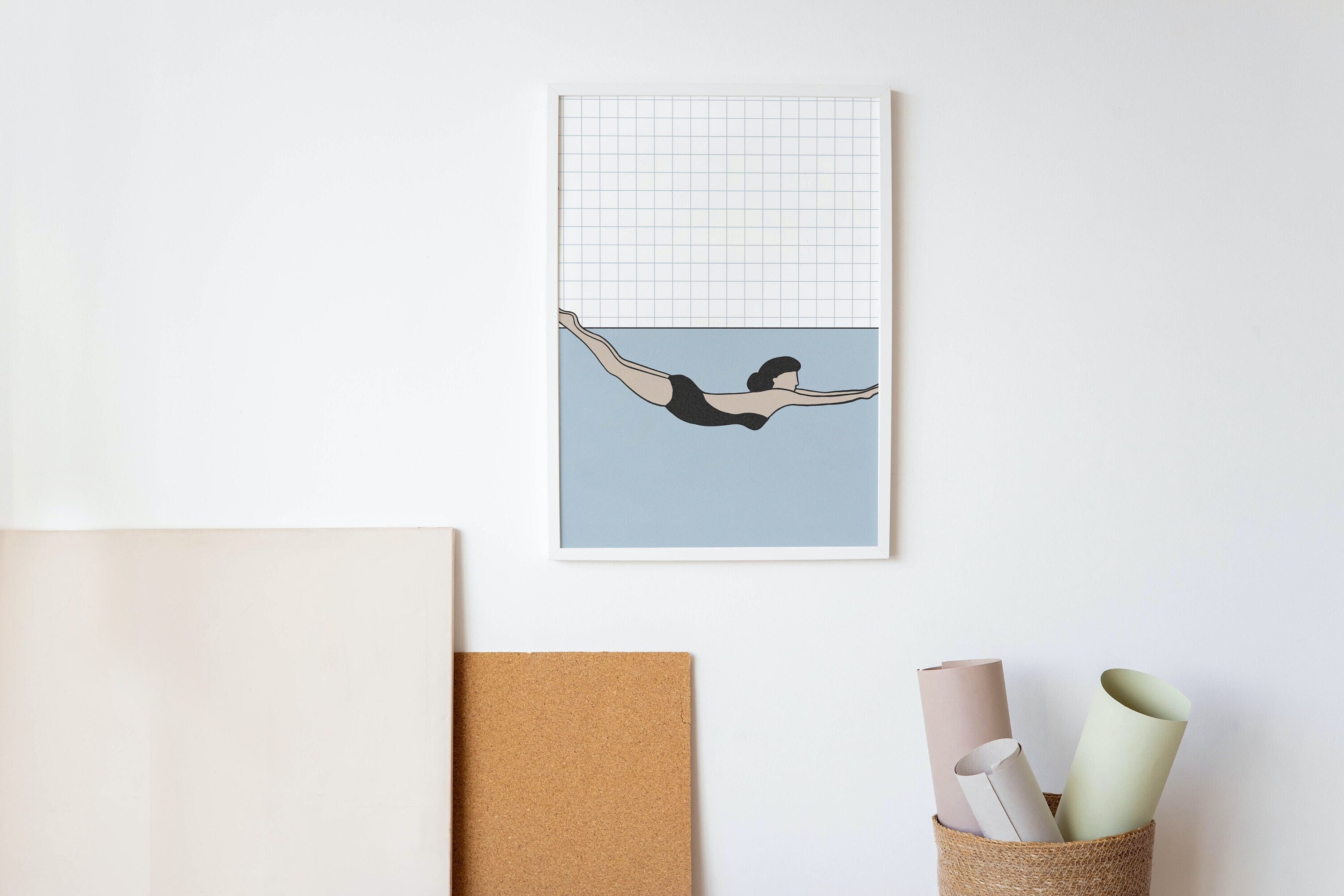 Swimming Girl in the Swimming Pool Poster, Art Print, Swimmer Wall Art ...