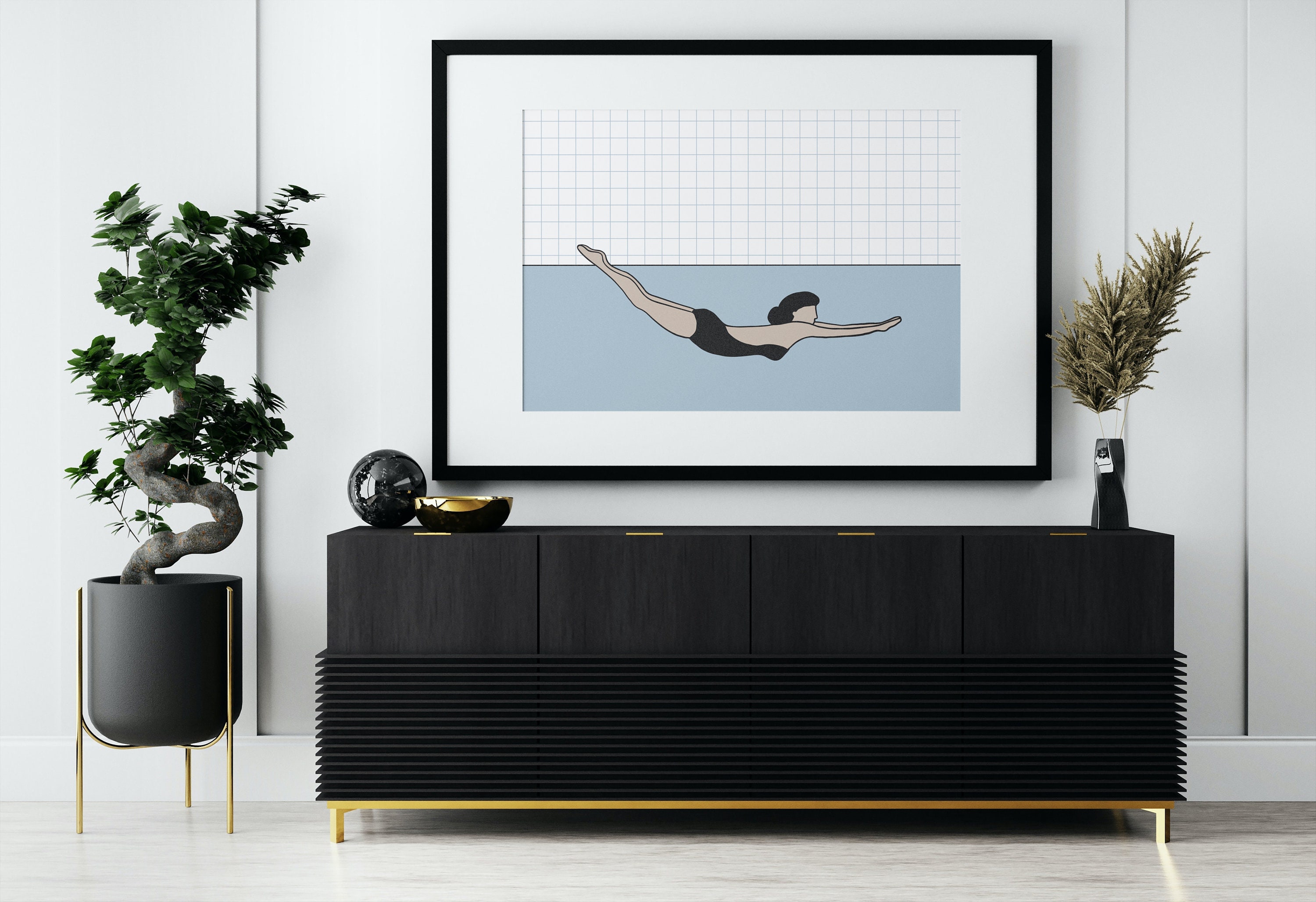 Swimming Girl in the Swimming Pool Poster, Art Print, Swimmer Wall Art ...