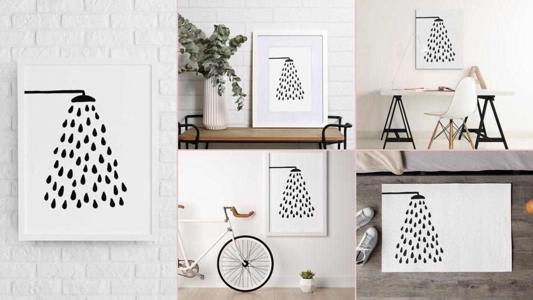 Shower in Bathroom Art Print, Shower in Bath Print, Bathroom Poster ...