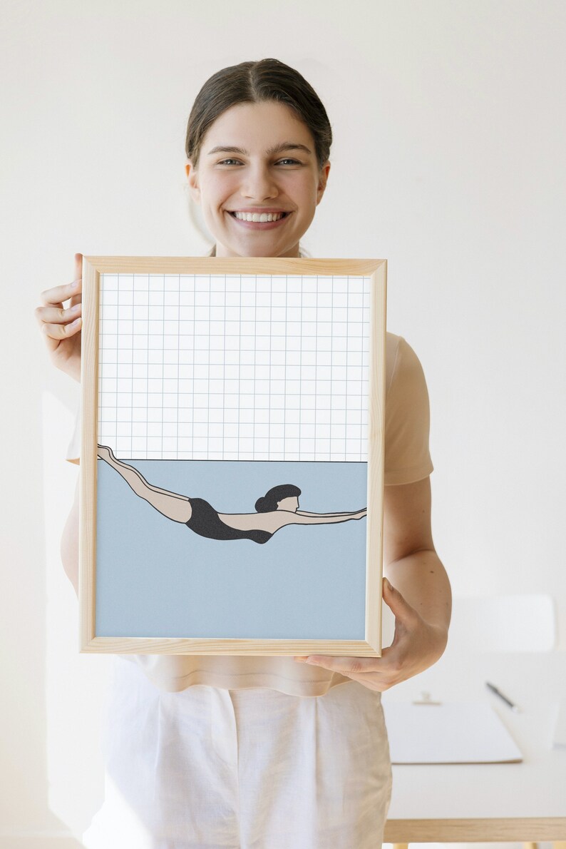 Swimming Girl in the Swimming Pool Poster, Art Print, Swimmer Wall Art ...