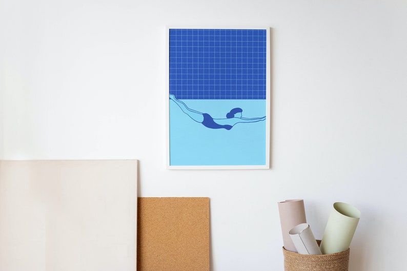 Swimming Girl in the Pool Poster, Art Print, Swimmer Wall Art, Swimming ...
