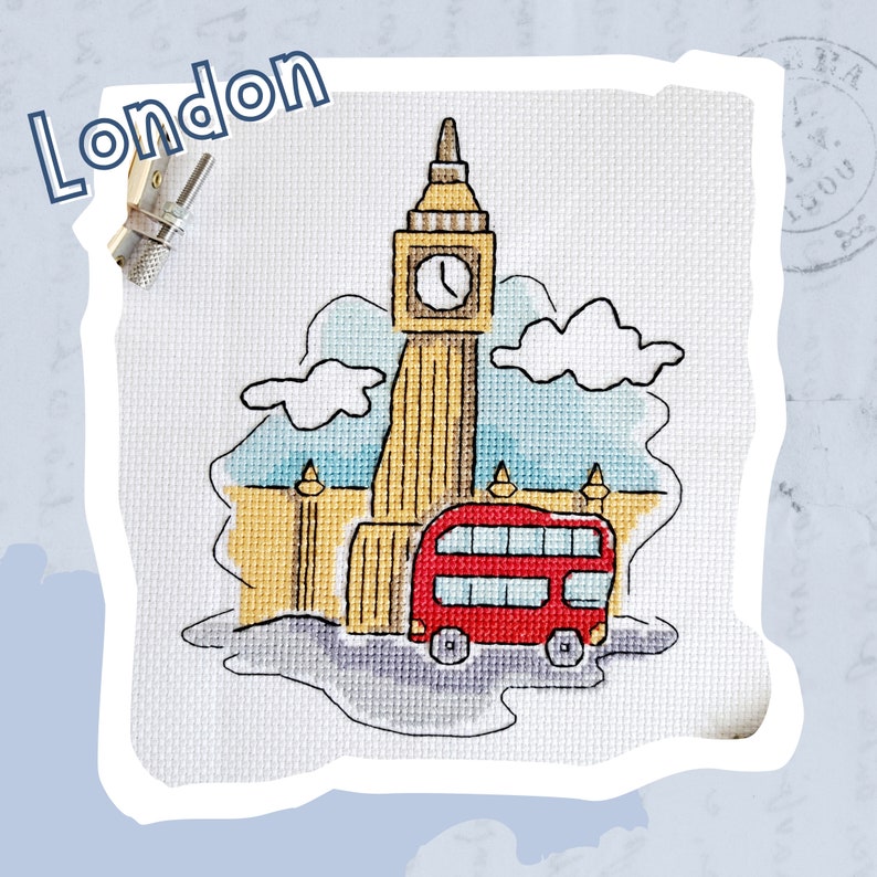 London Cross Stitch Pattern Big Ben Tower Red Bus - Etsy