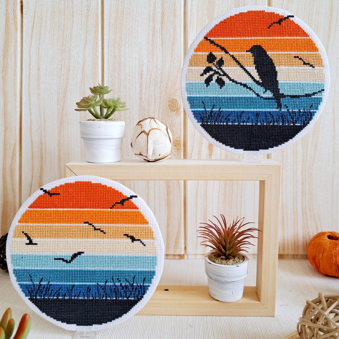 Sunset Cross Stitch Pattern - Set of 2 Cross Stitch Designs - Birds ...