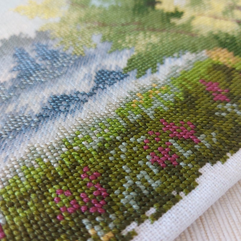 Fog Cross Stitch Pattern - Nature Tree Field Sky Cross Stitch Design ...