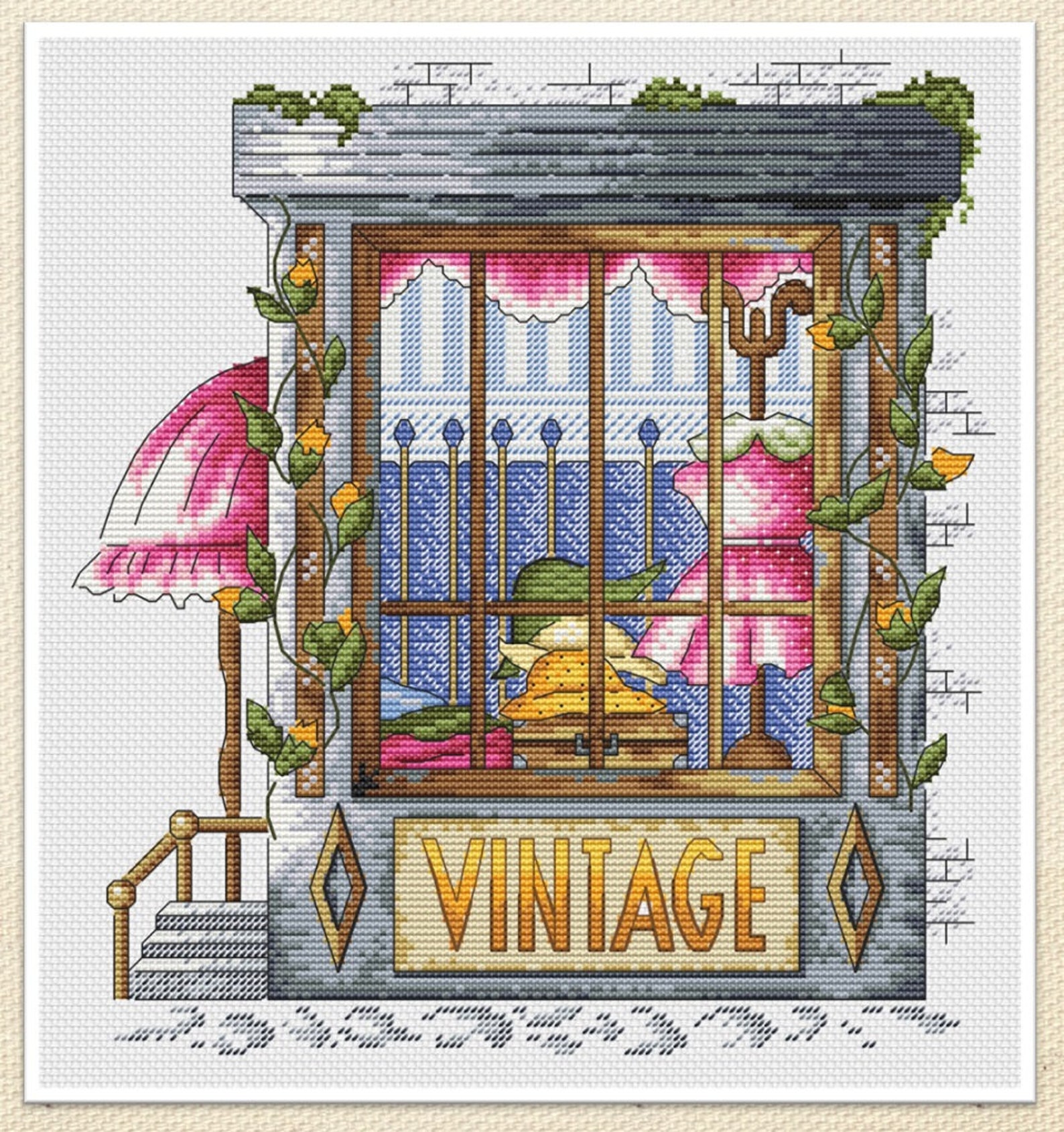 Set of 2 Cross Stitch Patterns Shop Windows Book Store & - Etsy