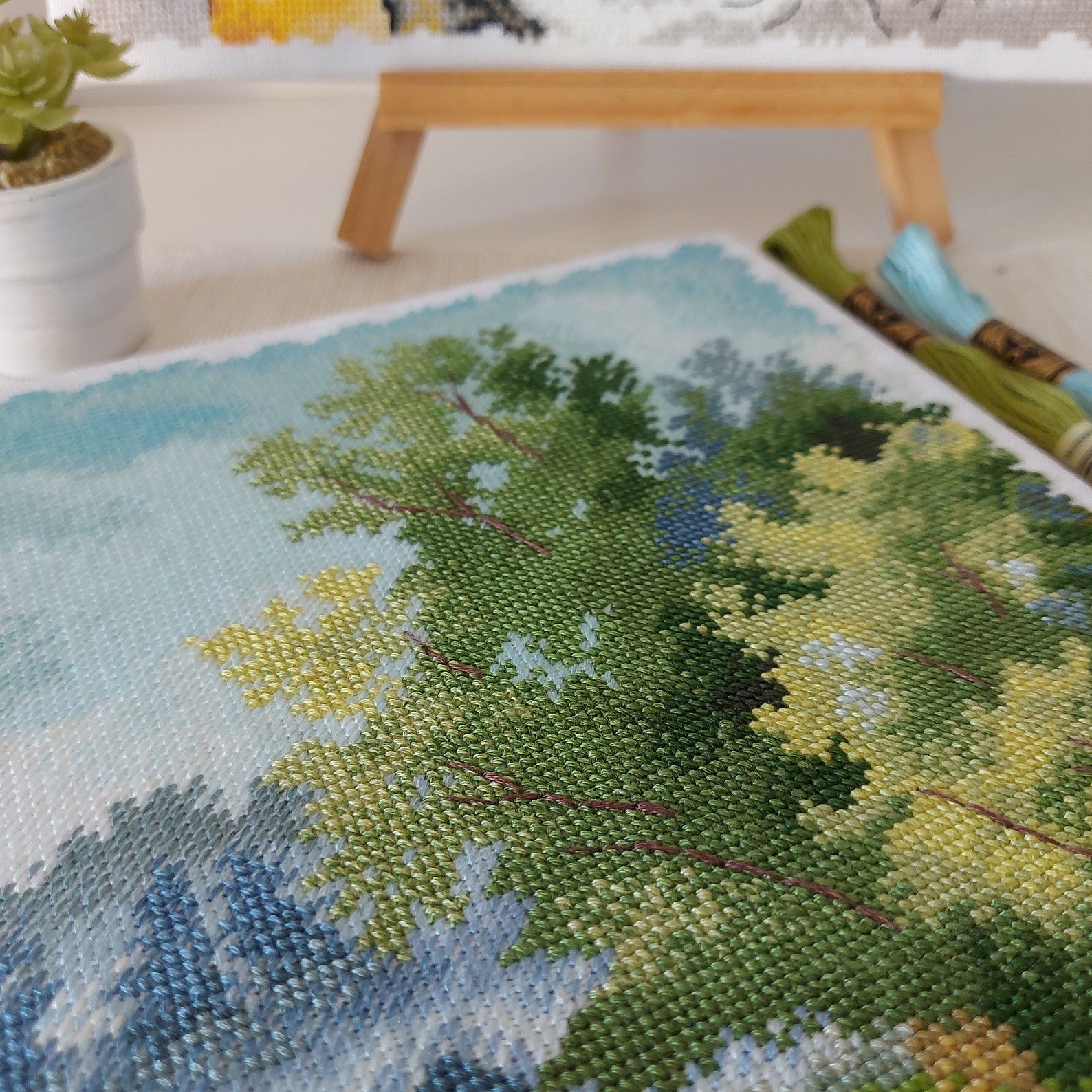 Fog Cross Stitch Pattern - Nature Tree Field Sky Cross Stitch Design ...
