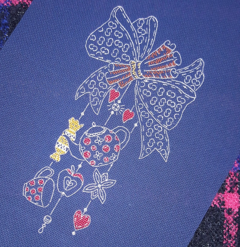 Tea Bow Modern Cross Stitch Pattern in Blackwork Style by - Etsy