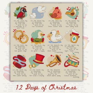 12 Days of Christmas Cross Stitch Pattern - Cross Stitch Sampler ...