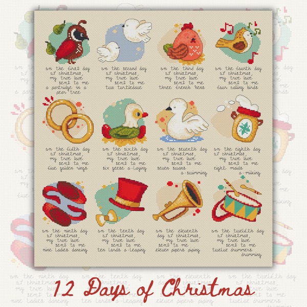 12 Days of Christmas Cross Stitch - Etsy
