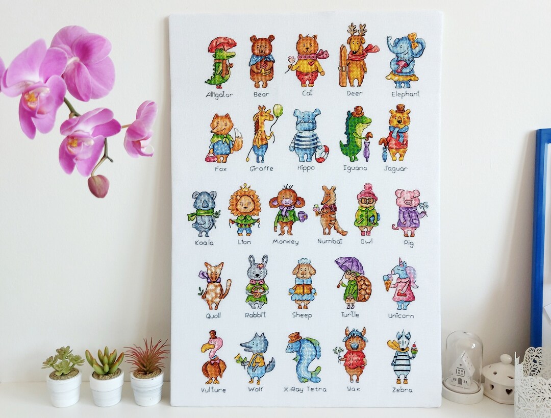 Funny Animal Alphabet Cross Stitch Pattern - Cross Stitch Baby Font ...