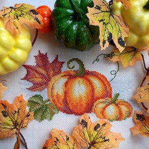 Cross Stitch Pattern Love Autumn - Halloween Pumpkin and Fall Leaves ...