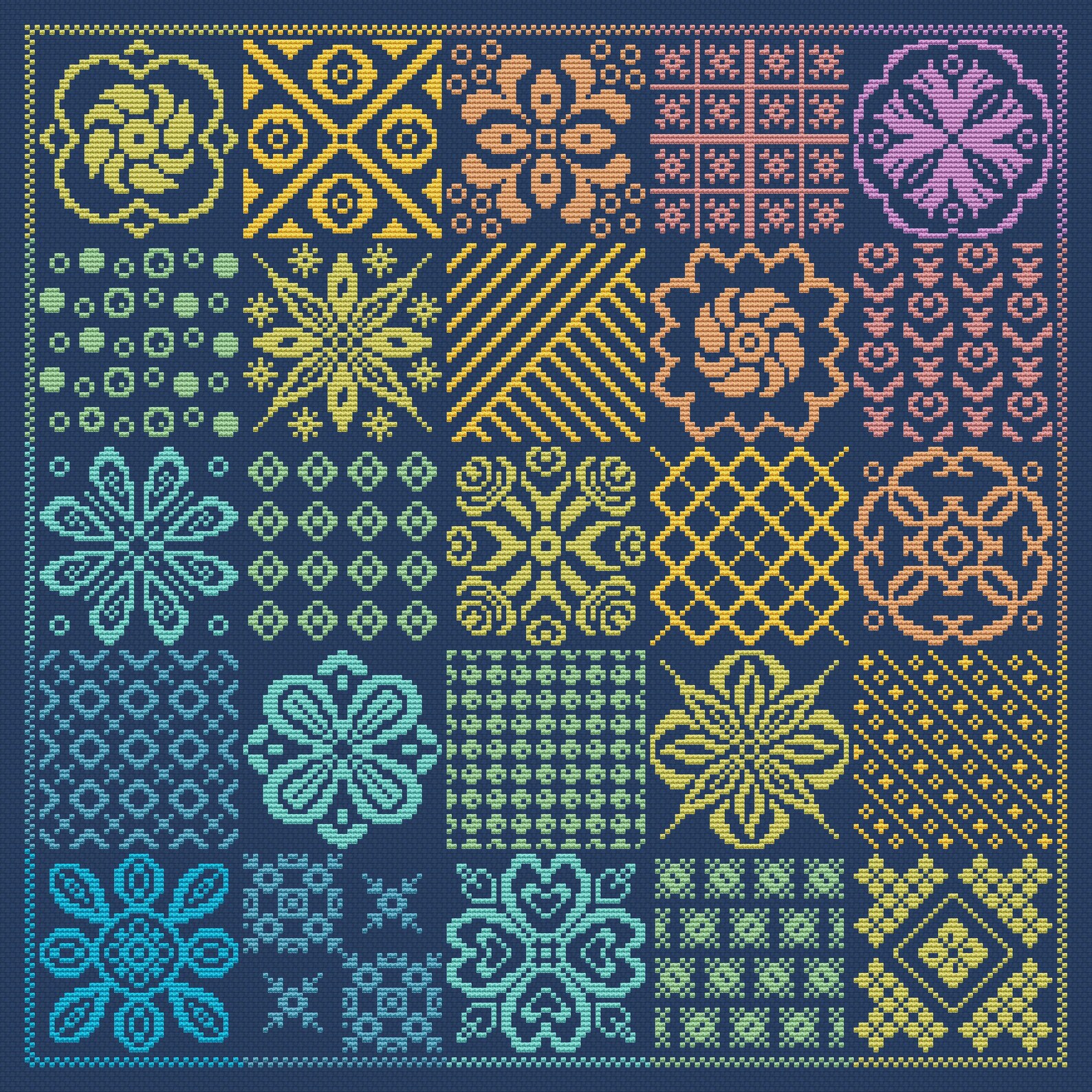 Quilt Sampler Cross Stitch Pattern - Mandala Cross Stitch Chart - PDF ...