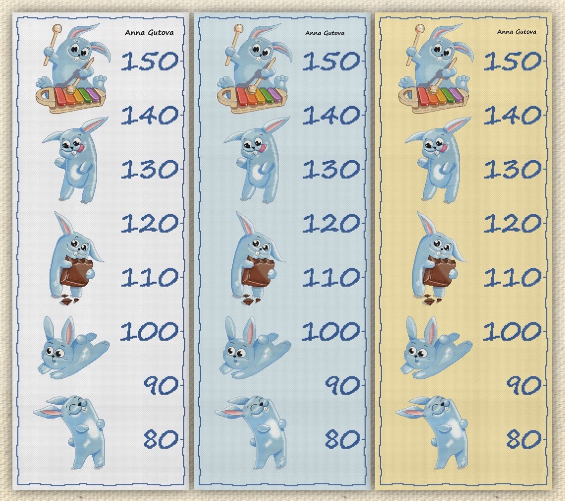 Baby Height Gauge Rabbit Stefan Counted Cross Stitch Pattern. | Etsy